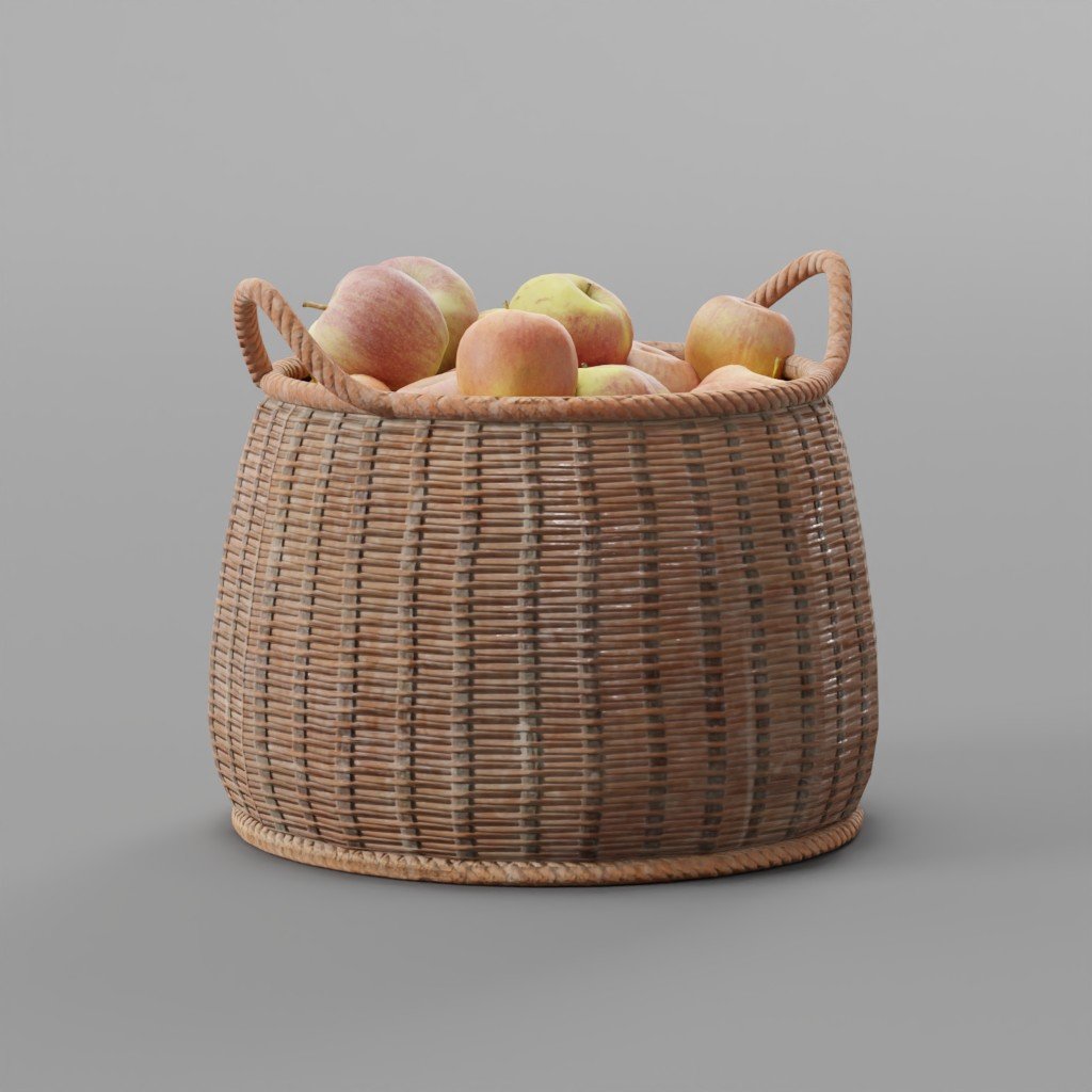 Wicker basket with apples | Fruit & Vegetables models | BlenderKit