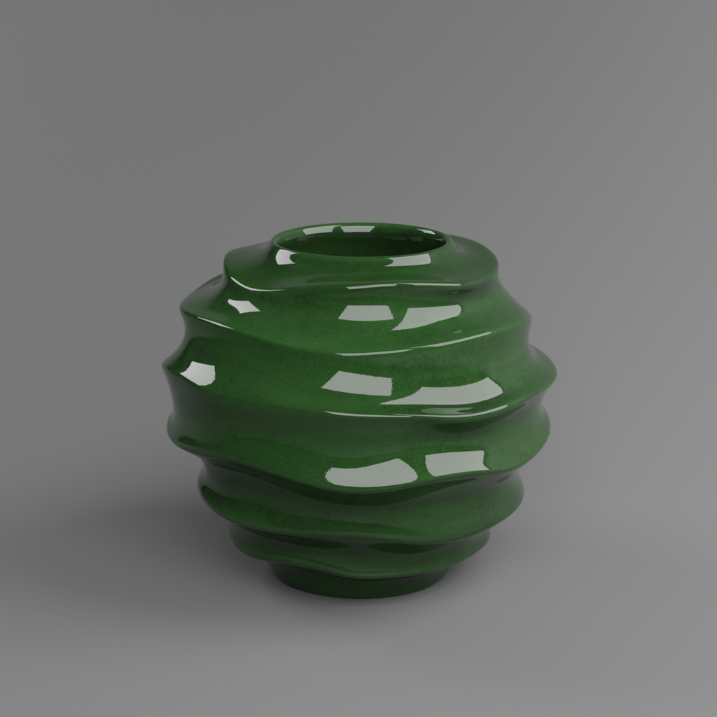 Emerald Green Reactive Glaze Ribbed Vase | FREE Vases models | BlenderKit