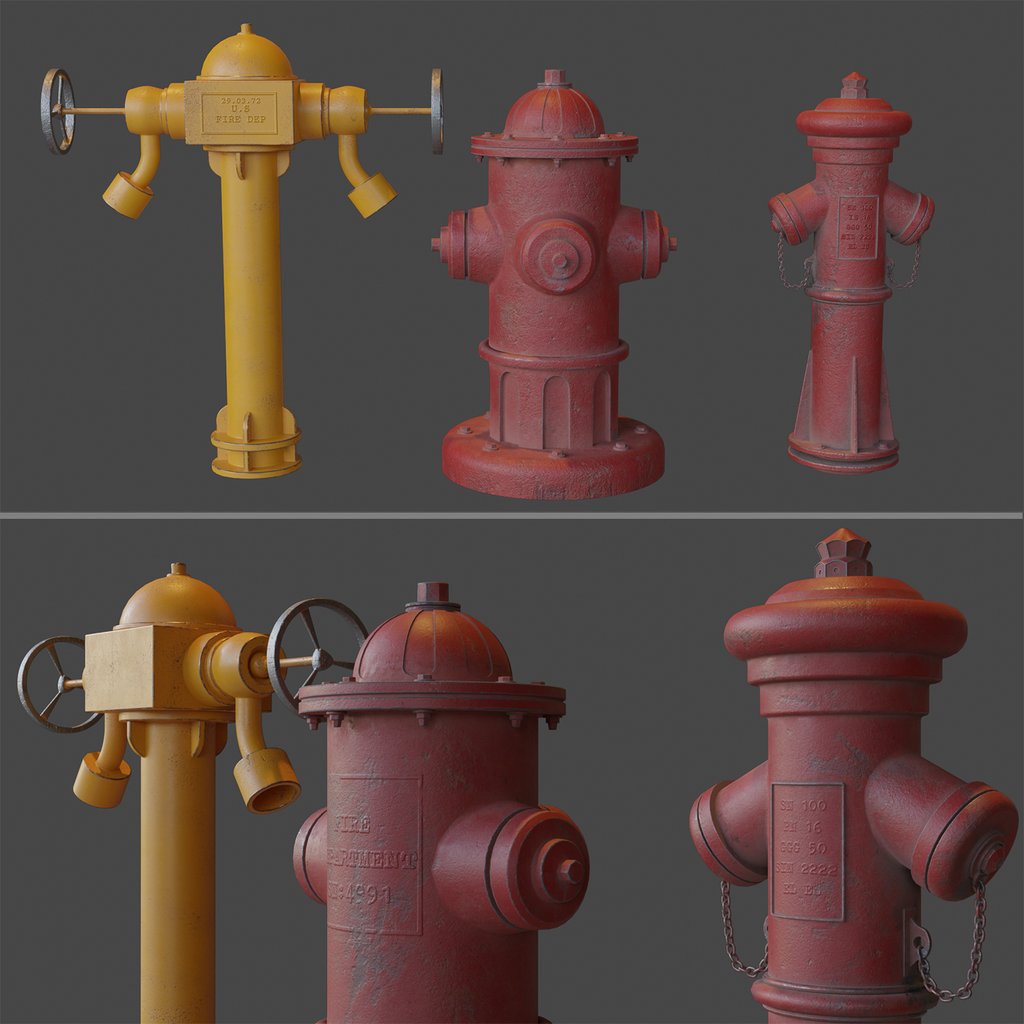 3 Fire Hydrants | Urban Environment models | BlenderKit