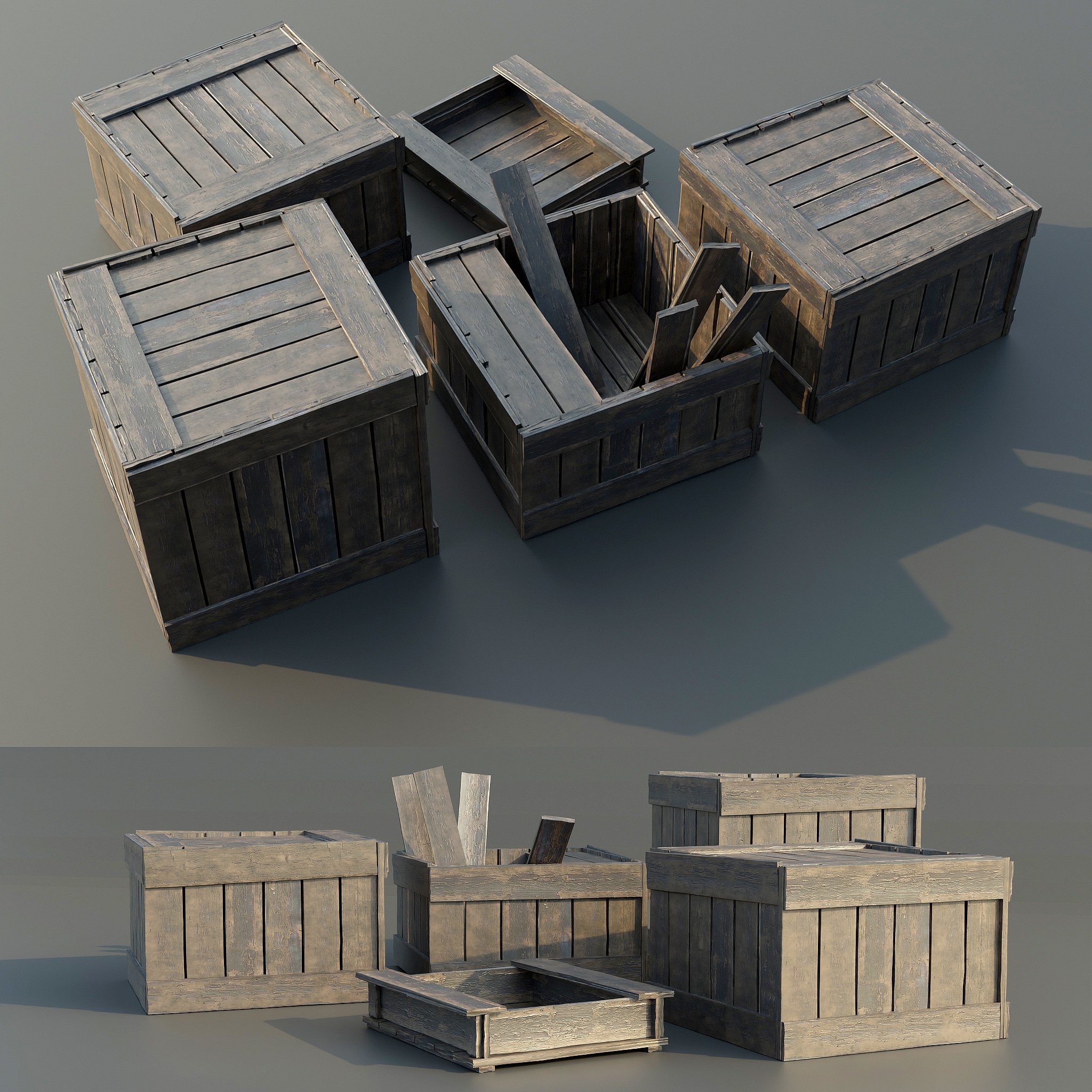 Set of wooden crates | FREE Containers models | BlenderKit