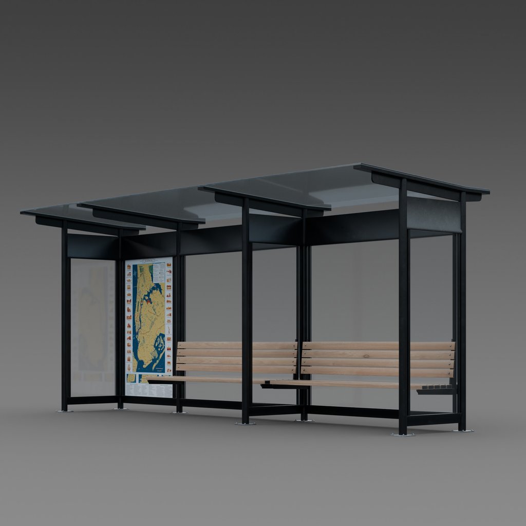 Large Bus stop | Urban Environment models | BlenderKit