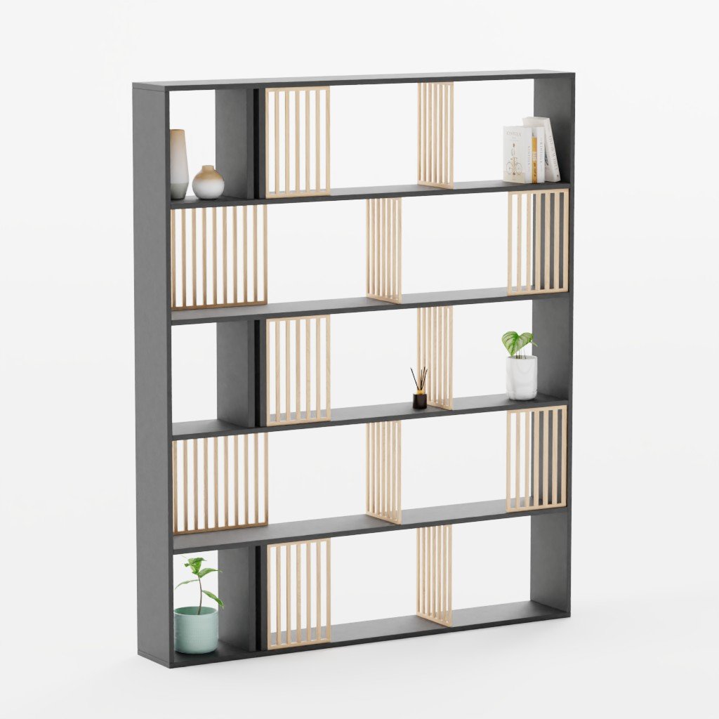 Black and Wooden Shelf Rack | FREE Shelves models | BlenderKit