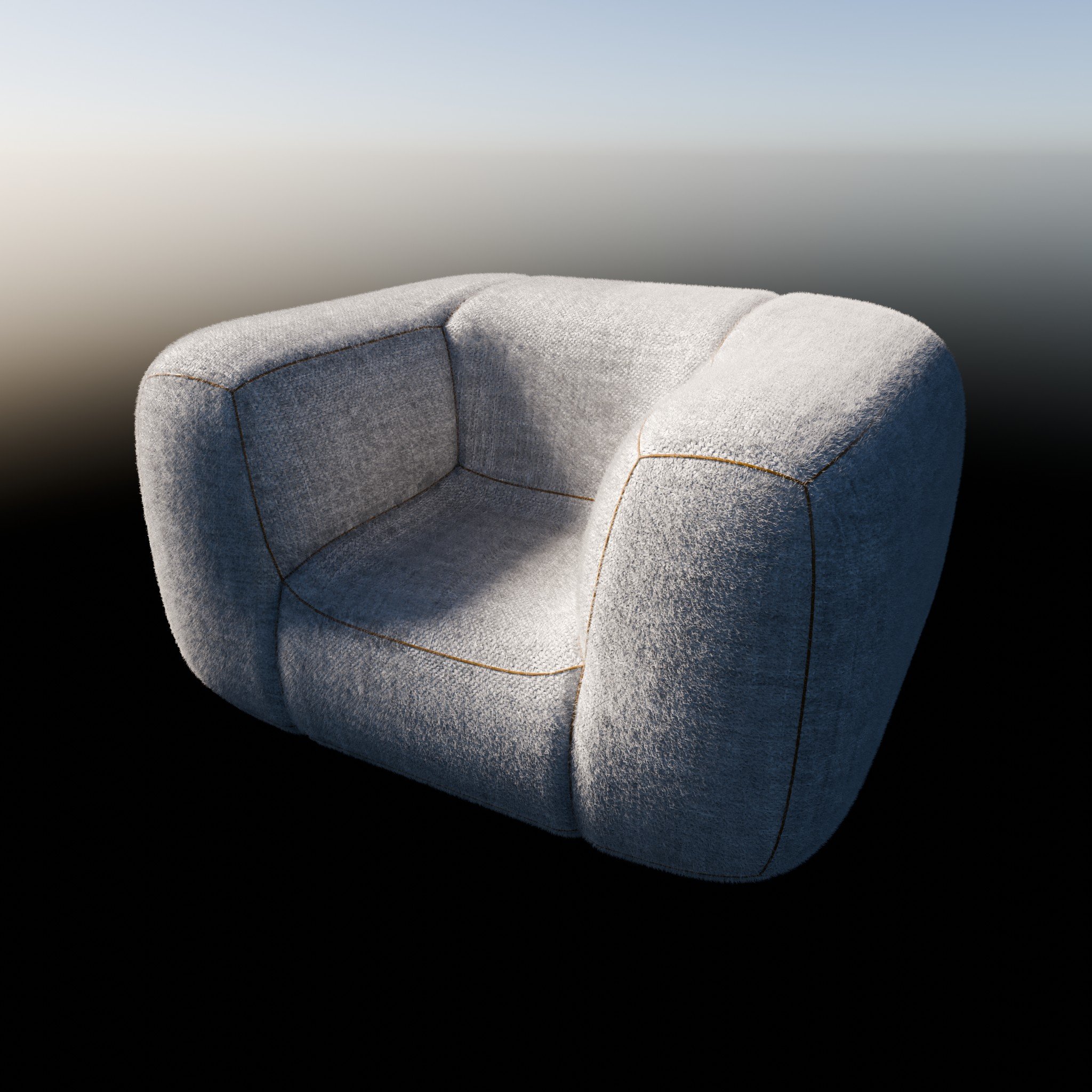 Fluffy Gray / White Fabric Couch 1 | FREE Seating Set models | BlenderKit