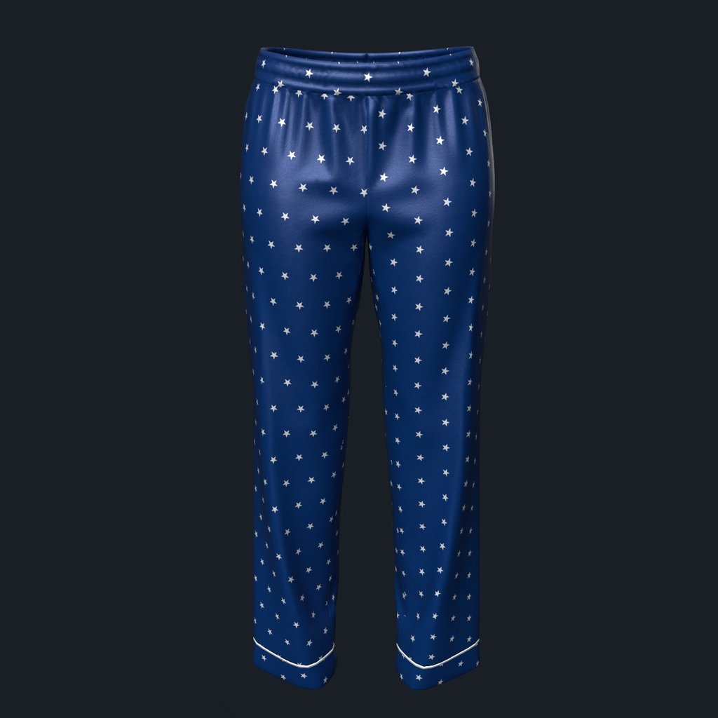 Star-Patterned Silk Pajama Bottoms | Women Clothing models | BlenderKit