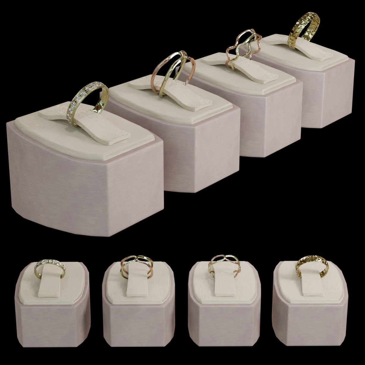 Gold Ring Collection on an Display Stand | Money models | BlenderKit