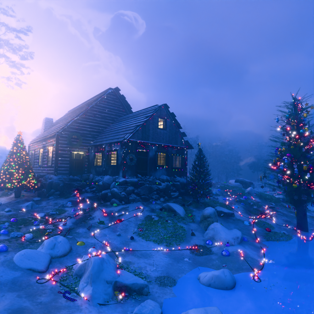 Atmospheric Cold Christmas Cabin Scene | Holidays scenes | BlenderKit