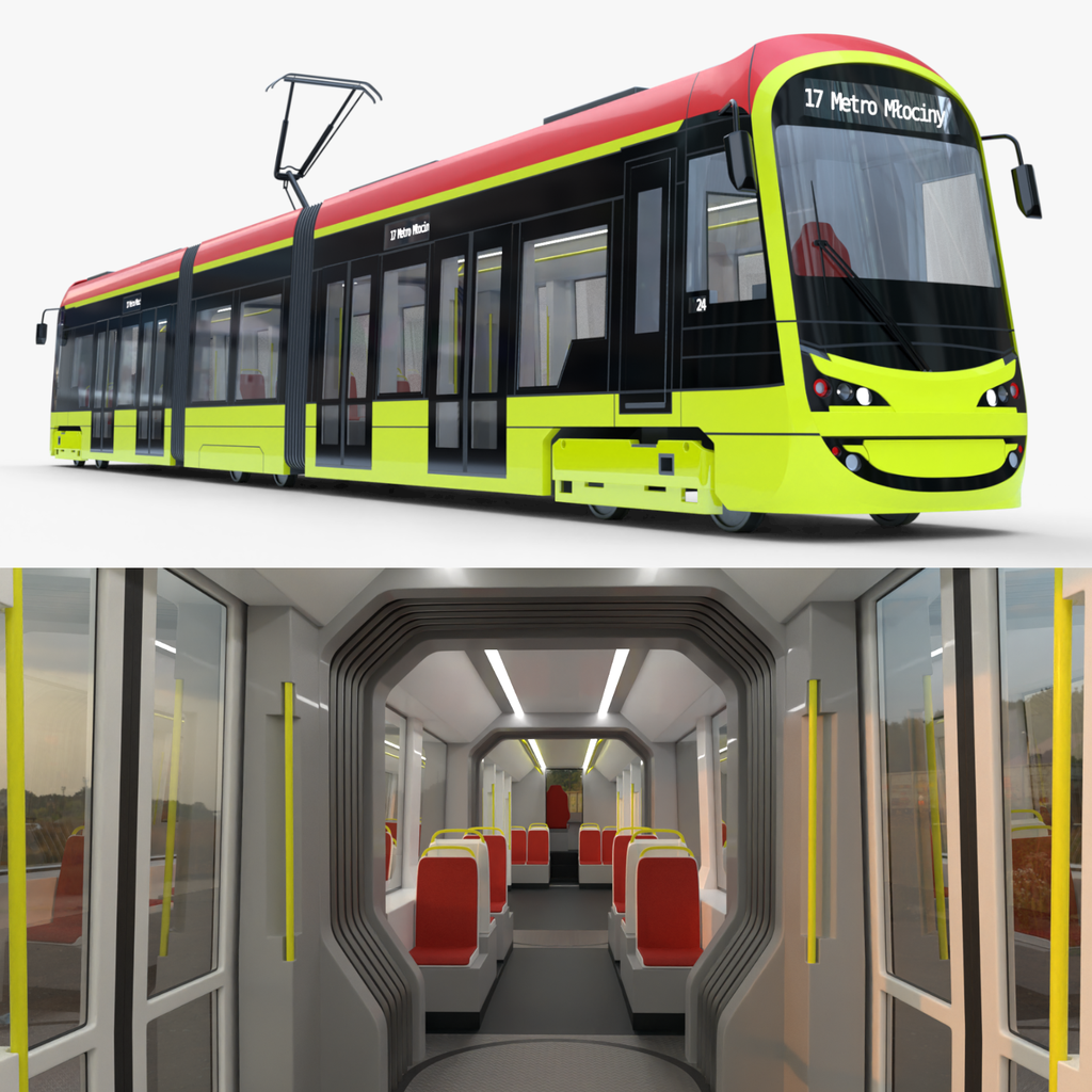 Warsaw tram Hyundai | Passenger Trains models | BlenderKit