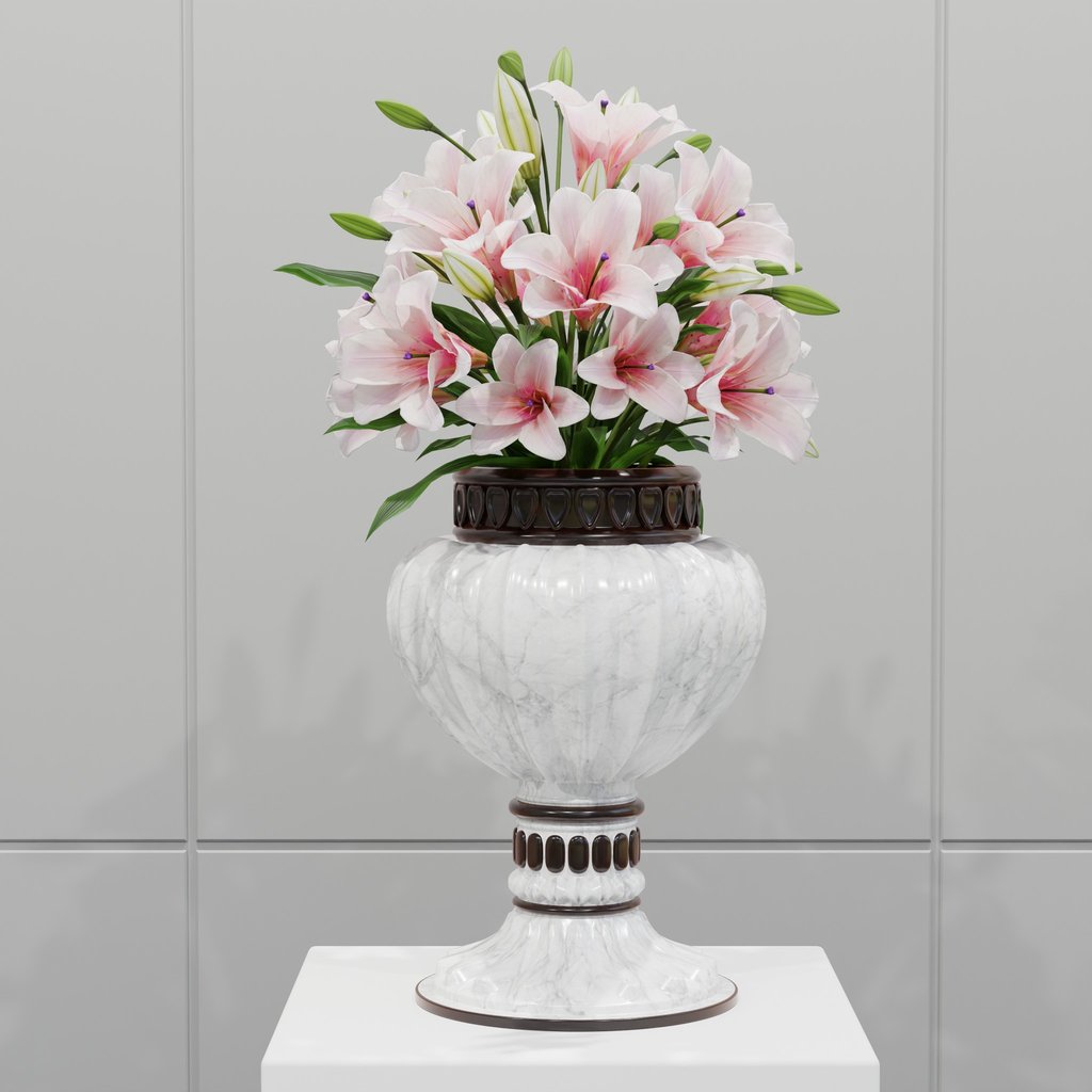 Pink Lily Arrangement | Vases models | BlenderKit