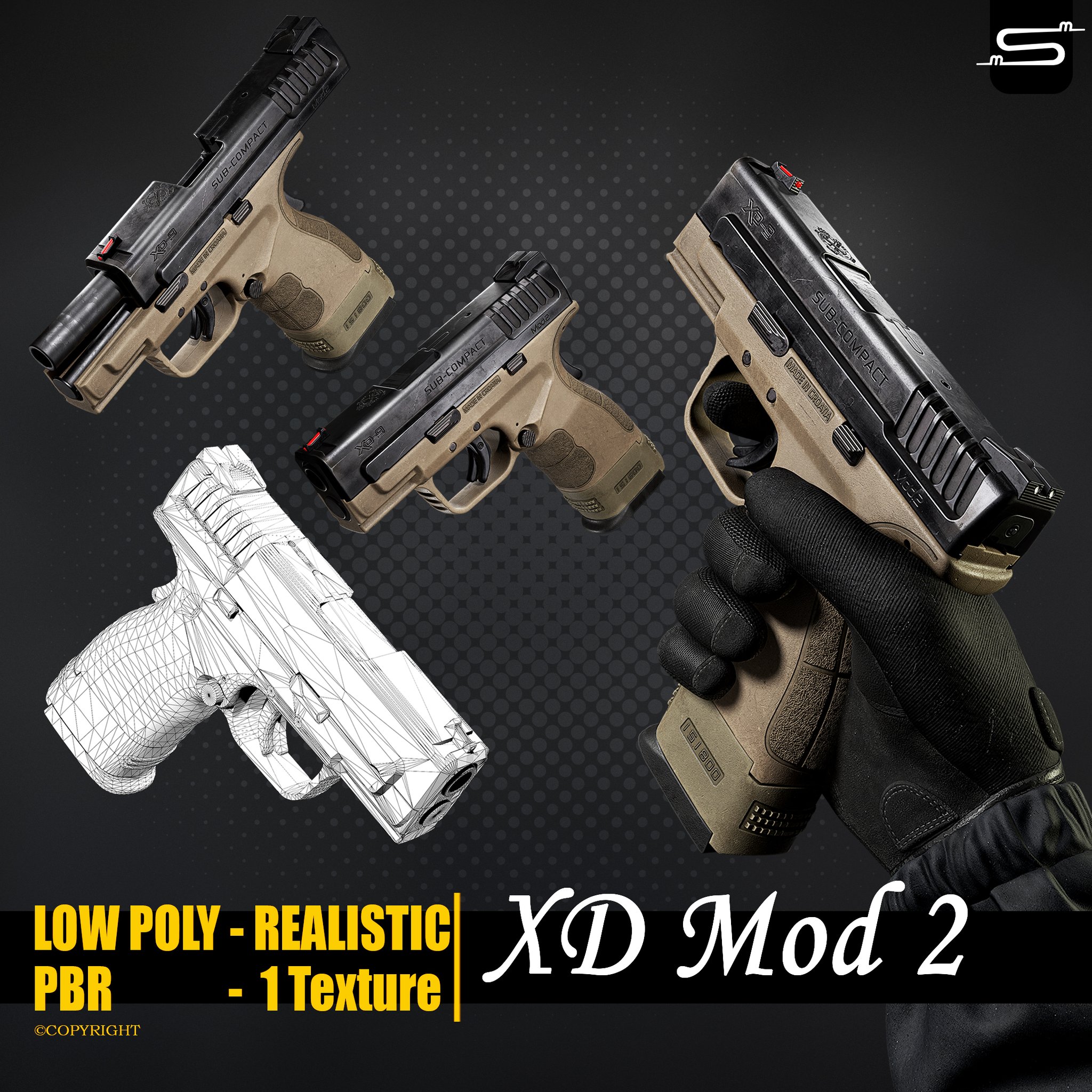 XD Mod.2-3 Sub Compact Model 9mm | Modern Weapons models | BlenderKit