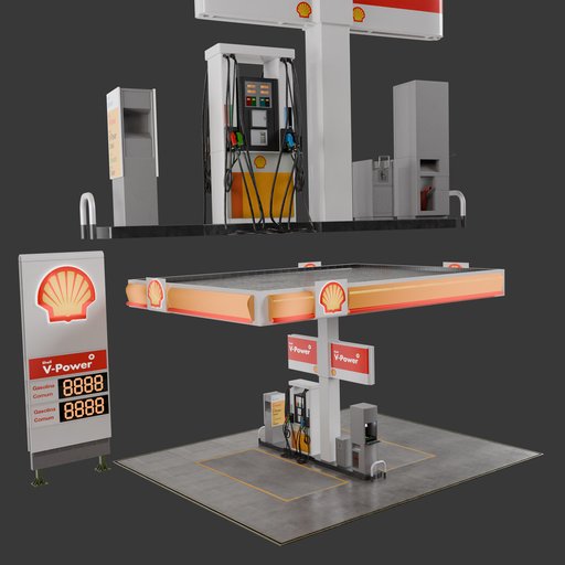 Gas Station Shell | Architectural Structures models | BlenderKit
