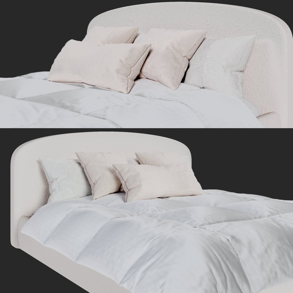 Crema White Queen Bed | Beds models | BlenderKit